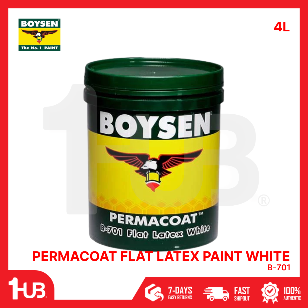 BOYSEN Flat Latex Paint White B-701 4L | Permacoat Matte Finish | Inte ...