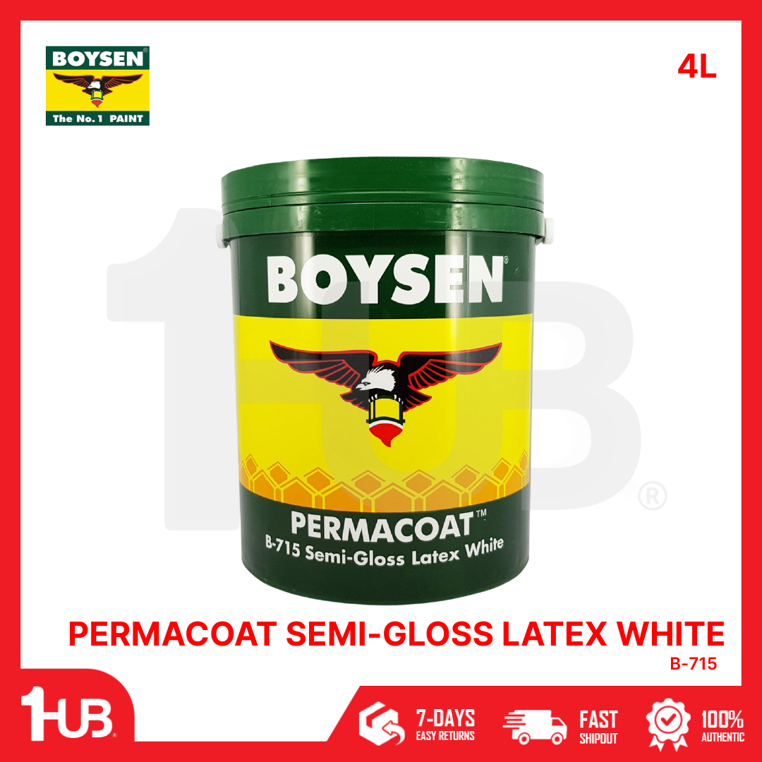 BOYSEN Semi-Gloss Latex Paint White B-715 4L | Permacoat Washable Fini ...